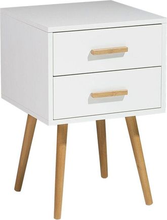 Beliani Beliani - Nachttisch Wei&szlig; mdf Platte Gummibaumholz 61 x 40 x 40 cm Modern Stilvoll 2 Schubladen Schlafzimmer