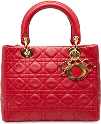 Dior Hobo Bags - Medium Lambskin Cannage Lady Dior - Gr. unisize - in Rot - f&uuml;r Damen