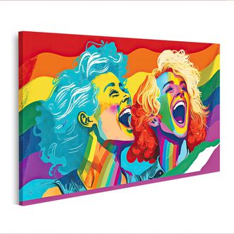 Islandburner Bild auf Leinwand Lachende Menschen mit Regenbogenfarben im Gesicht LGBTQ Queer Lesben Bilder Wandbilder Poster