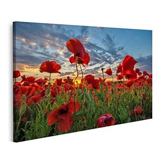 Islandburner Tableau sur toile Panorama dun champ avec photo de coquelicots rouges Cadre Affiche Poster Murale Tableaux