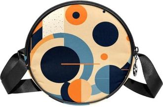 Generic Sac &agrave; bandouli&egrave;re rond pour femme, motif g&eacute;om&eacute;trique cubique, petit sac &agrave; bandouli&egrave;re avec fermeture &eacute;clair, bretelles r&eacute;glables, sac &agrave; main rond d&eacute;co