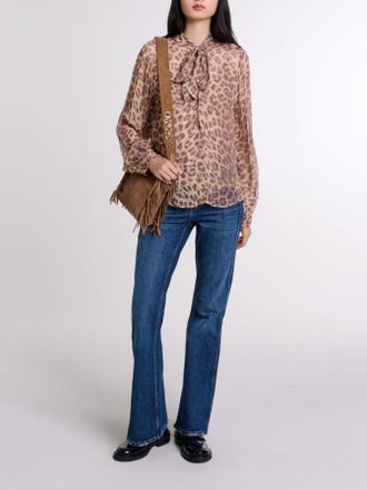 Maje Bluse Mit Print Lavalli&egrave;re-kragen - Imprime Leopard - Gr&ouml;&szlig;e 32 - Maje