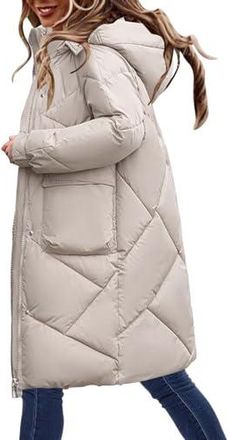 Generic Vestes pour femmes 2026 - Couleur unie - Doudoune &eacute;paisse - Manteau long &agrave; capuche rembourr&eacute; pour lhiver, blanc, 3XL