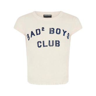 Dsquared2 Homme, Tops, Beige, Taille: L T-shirt &agrave; col rond avec imprim&eacute; de lettres