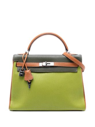 Herm&egrave;s 2005 Tricolor Togo Kelly II Retourne Satchel-Tasche 32cm - Gr&uuml;n