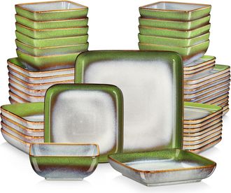 VANCASSO Tafelservice steinzeug, vancasso 48 teiliges STERN Kombiservice Set, quadratishes Geschirrset 4-12 Personen, Beinhaltet Müslischalen, Suppenteller, De