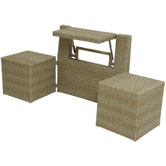 Jardideco Jardideco - Ensemble de balcon table et pouf ou banc Naturel Java