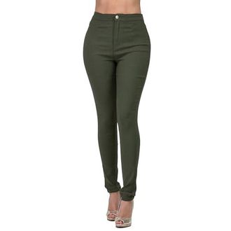 Generic Legging court taille haute extensible pour femme - Pantalon en jean &agrave; taille &eacute;lastique pour femme, Vert, M