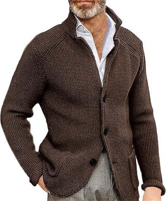 Generic Cardigan tricoté pour homme - Veste en tricot torsadé - Col montant - Manches longues - Pull épais et chaud - Coupe ajustée - Style décontracté - Coul