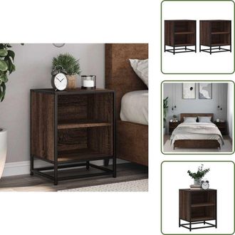 vidaXL The Living Store - vidaXL Tables de chevet 2 pcs ch&ecirc;ne marron bois ding&eacute;nierie et m&eacute;tal
