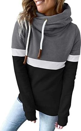 Onsoyours Femme Pullover &agrave; Capuche Manche Longue Sweater Col Roul&eacute; Hoodie Hauts Tops Chaud Chemise Veste Pull-Over Manteau Jumper Streetwear pour Automne Hiver 