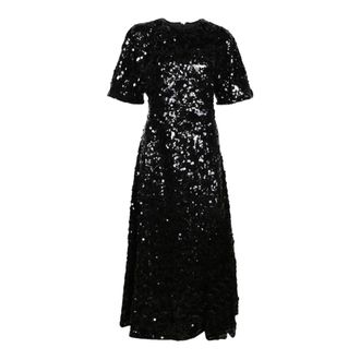 Ganni Femme, Robes, Noir, Taille: 36 FR Robe Midi &agrave; Paillettes &Eacute;l&eacute;gante Tenue de Soir&eacute;e