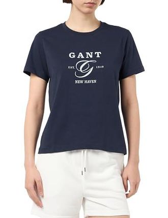 GANT Reg Graphic SS T-Shirt, Bleu Nuit, S Femmes