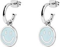 Singularu Boucles doreilles Anneaux Smiley Sky Enamel. Laiton avec Plaqu&eacute; Rhodium. Fermoir Poussette. Bijoux pour Femme