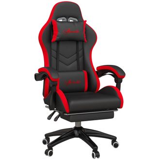 Vinsetto PU Leder und Stahl Gaming Stuhl mit Verstellbarer H&ouml;he, Ergonomischer Gaming Stuhl mit Verstellbarer R&uuml;ckenlehne, 65x65x121-129 cm, Schwarz und Rot