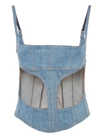 MUGLER haut-corset en jean - Bleu