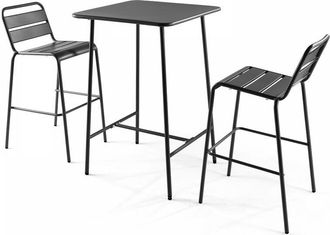 Oviala Ensemble table de bar et 2 chaises hautes en m&eacute;tal gris - Palavas