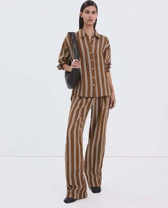 Mango Chemise droite rayures marron - Femme - XS - MANGO