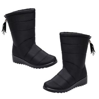 Garneck Bottes de Neige Montantes pour Femmes Hiver Bottines Antid&eacute;rapantes Imperm&eacute;ables en Tissu Noir Semelle &Eacute;paisse Isolante Chaussures DExt&eacute;rieur Chaudes 