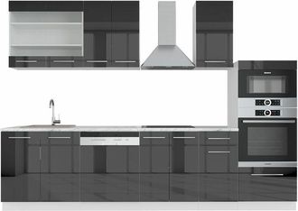 Vicco Küchenzeile Fame-Line, Anthrazit, 300 cm mit Hochschrank, ohne Arbeitsplatte