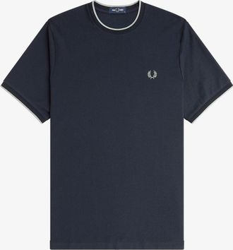 Fred Perry Mesh-T-Shirt aus einem Baumwollgemisch mit Streifenakzenten in