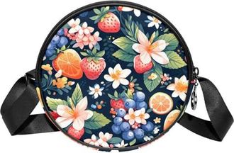 Generic Petit sac &agrave; bandouli&egrave;re rond pour femme, motif fruits de dessin anim&eacute;, avec fermeture &eacute;clair, bretelles r&eacute;glables, sac &agrave; main rond d&eacute;contract&eacute; pour fe