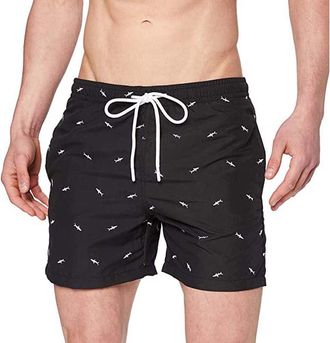 Urban Classics Herren Badehose Embroidery Swim Shorts, Badeshorts mit Miniatur-Stickereien, schnelltrocknend, Shark/Black/White, 5XL