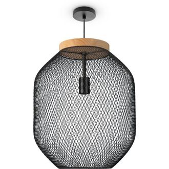 Paco Home Pendelleuchte Esszimmerlampe Korblampen Metall Hängelampe Küche Industrie E27 Pendelleuchte - Typ 3, Schwarz-Holz(Ø40cm) - Paco Home