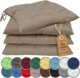 NatureMark 4er Set Stuhlkissen mit B&auml;ndern 40x40 cm - Gef&uuml;llte Sitzkissen, Outdoor & Indoor - Sand/Beige