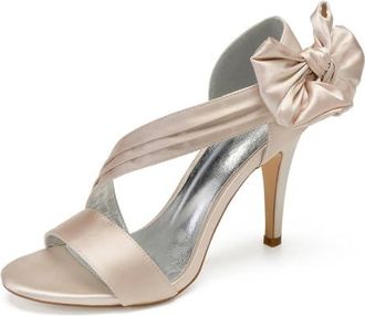 Generic Chaussures Femme Mariage Satin Talons Hauts Femmes Stiletto Bout Ouvert Sandales Mari&eacute;e Dress F&ecirc;te Talons 10.5Cm,Champagne,37 EU