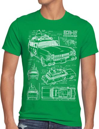 style3 ECTO-1 Blaupause Herren T-Shirt geisterj&auml;ger, Gr&ouml;&szlig;e:XL, Farbe:Gr&uuml;n