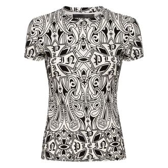 Philipp Plein Femme, Tops, Noir, Taille: 36 FR Tulle Pure Fit T-Shirt Gothic Plein