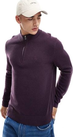 Abercrombie & Fitch Strickpullover aus Merinowolle in Malve mit Markenlogo und kurzem Reißverschluss-Lila