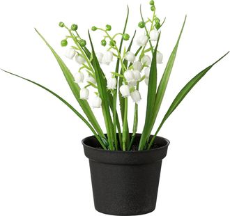 Creativ Home Kunstpflanze MAIGL&Ouml;CKCHEN mit Gras im Kunststofftopf 17cm Weiss