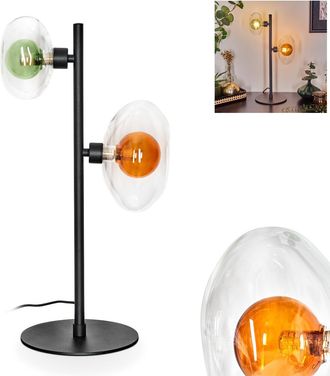 HOFSTEIN Tischleuchte Monsul, Tischlampe aus Metall/Glas in Schwarz/Bernstein/Gr&uuml;n/Klar, Leuchte im Vintage/Retro-Design, Schirme aus Glas (&Oslash; 18cm), An/-Auscha