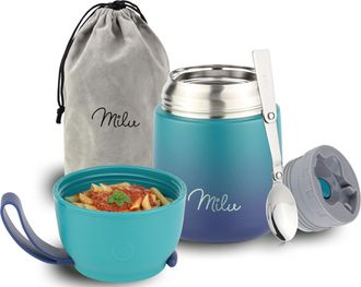 Milu Thermobehälter für Essen 450ml, Edelstahl, Thermo Lunchbox, Suppenbehälter to go, Thermobox, Thermodose zum Warmhalten Suppen, Babybrei, Speisebehälte