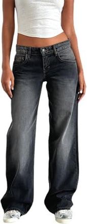 Generic Y2K - Jean ample taille basse pour femme, pantalon d&eacute;contract&eacute; en denim coupe ample, streetwear, jambe droite et large, pantalon boyfriend ample avec 