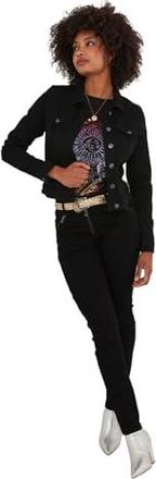 Joe Browns Boutique Embellished Wing Detail Distressed Stretch Denim Jacket Blouson en Jean, Noir, 42 Femme