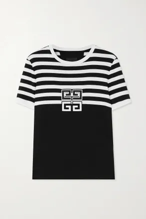 Givenchy T-shirt En Jersey De Coton À Rayures Et À Appliqués - Noir