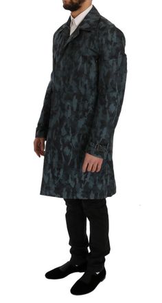 Dolce & Gabbana Mens Blue Camouflage Trench Hemp Clothing