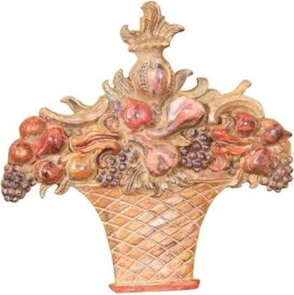 Biscottini International Obstkorb aus Holz mit antikem Polychrom-Finish, hergestellt in Italien, 56 x T 8 x H 57 cm, Obstschale, polychrome antike Oberfläche, Holz, hergestell