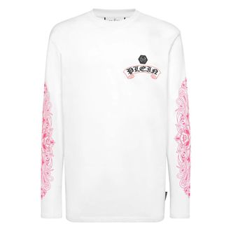 Philipp Plein Homme, Tops, Blanc, Taille: 4XL Long Sleeve T-Shirt Chrome Crest