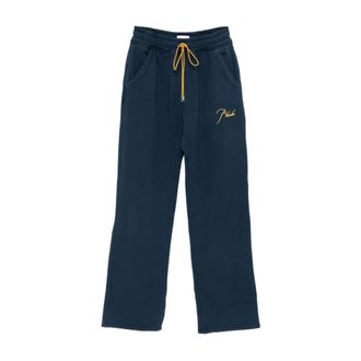 Rhude Homme, Pantalons, Bleu, Taille: S Pantalon en Coton Bleu Cordon de Serrage Logo Brod&eacute;