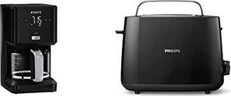 Krups KM6008 Smartn Light Kaffeemaschine | mit Timer |intuitives Display | 1,25 L Fassungsvermögen für bis zu 15 Tassen Kaffee | schwarz & Philips Toaster -