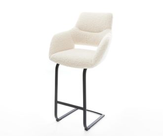 DELIFE Barstuhl Yago-Flex Teddystoff Beige Freischwinger Flach Metall Schwarz Taschenfederkern, Barst&uuml;hle