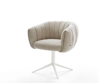 DELIFE Drehstuhl Jada-Flex Webstoff Soft Beige Fu&szlig;kreuz Wei&szlig; 360&deg; drehbar Wippfunktion Taschenfederkern, Esszimmerst&uuml;hle