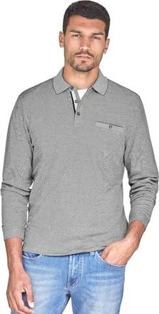Casamoda Polo à manches longues rayé, Bleu moyen gris., 5XL