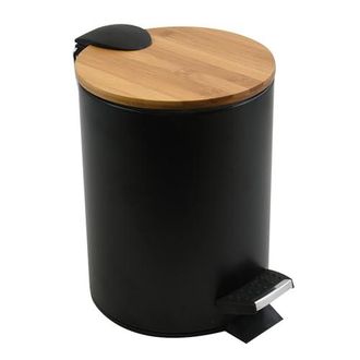 Spirella Poubelle de Salle de Bain &agrave; P&eacute;dale en Acier ADONIS - Couvercle Bambou - Fermeture Douce Easy-Close, Bac Int&eacute;rieur - &Oslash; 17 x 22,5 cm - 3L - Noir