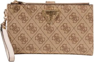 Guess Femme, Accessoires, Beige, Taille: ONE Size Portefeuille Imprim&eacute; avec Fermeture &Eacute;clair et Bouton