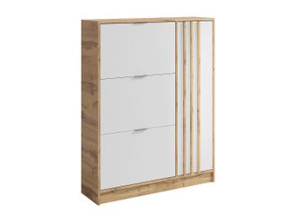 Vente-Unique Schuhschrank mit 1 T&uuml;r und 3 Klappenf&auml;chern - Natur & Wei&szlig; - JANAKIA